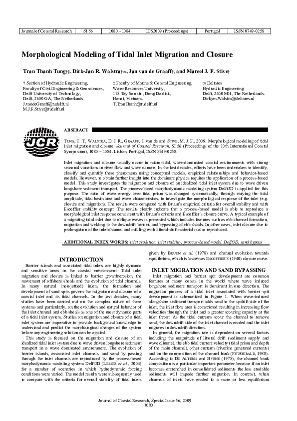 Pdf Morphological Modeling Of Tidal Inlet Migration And Closure