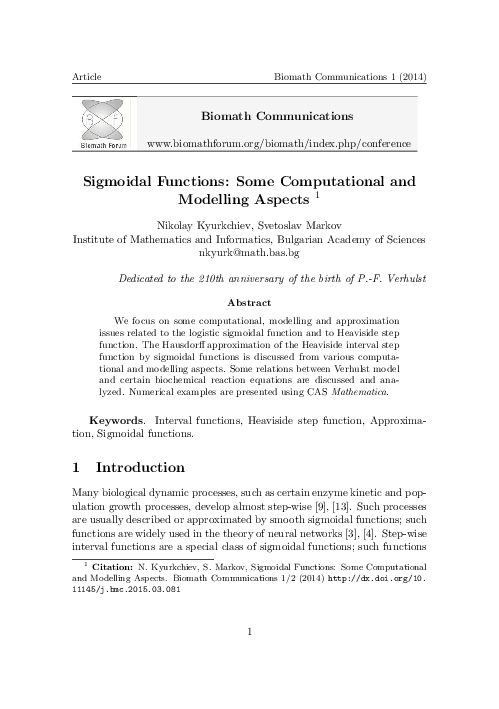 Pdf Sigmoidal Functions Some Computational And Modelling Aspects