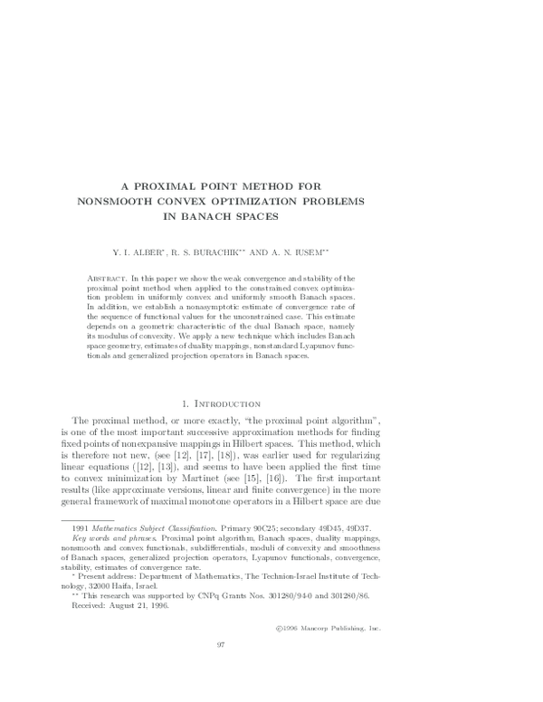 Pdf A Proximal Point Method For Nonsmooth Convex Optimization Problems In Banach Spaces
