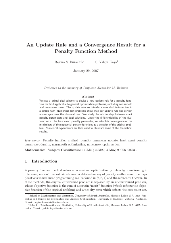 Pdf An Update Rule And A Convergence Result For A Penalty Function Method