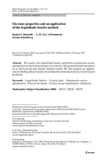 Pdf On Some Properties And An Application Of The Logarithmic Barrier Method