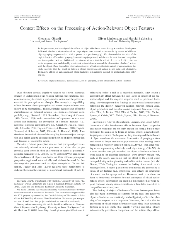 (PDF) Context effects on the processing of action-relevant object features