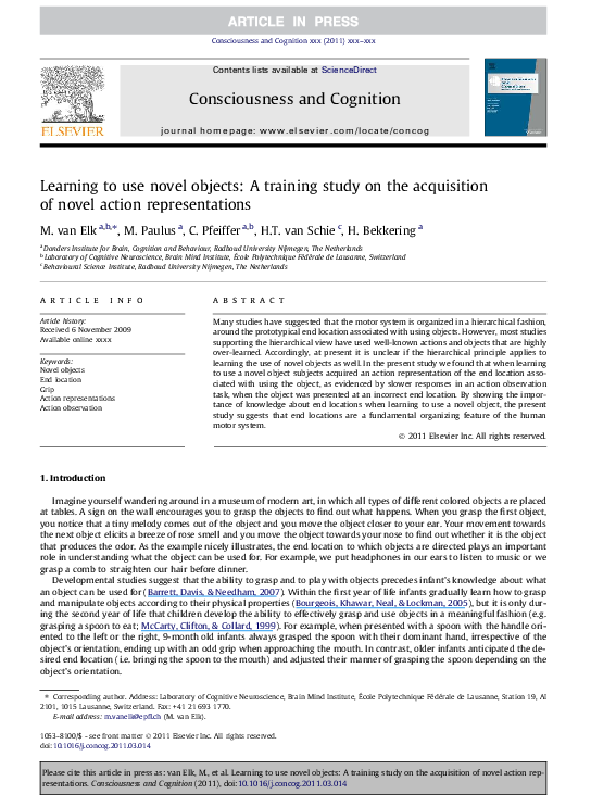 (PDF) Learning Novel Objects: Action Representation and End Location
