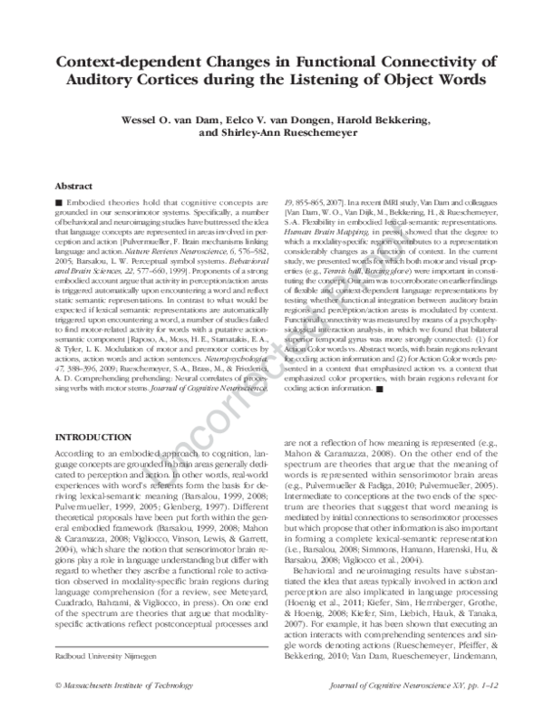 (PDF) Context-dependent changes in functional connectivity of auditory cortices during the ...
