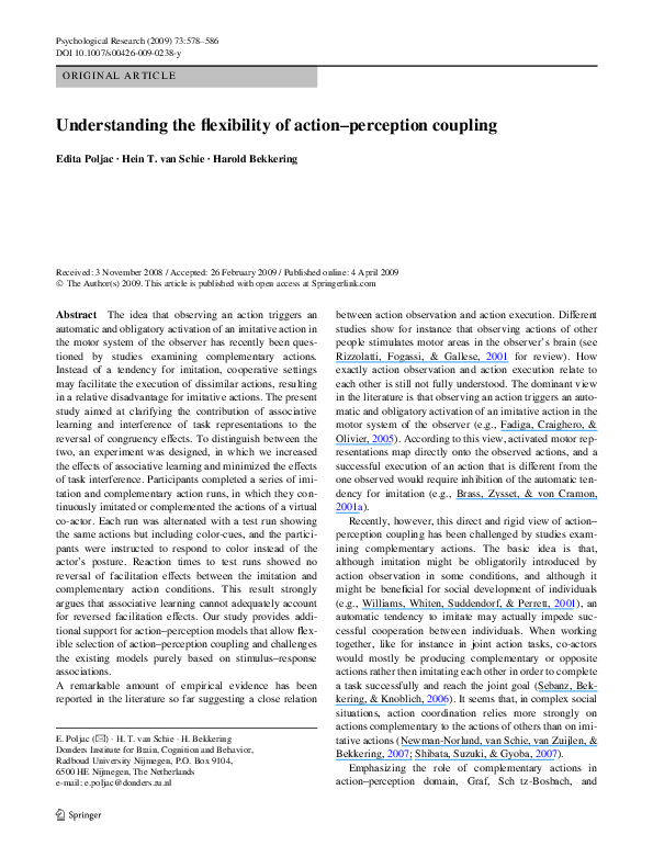 (PDF) Understanding the flexibility of action–perception coupling