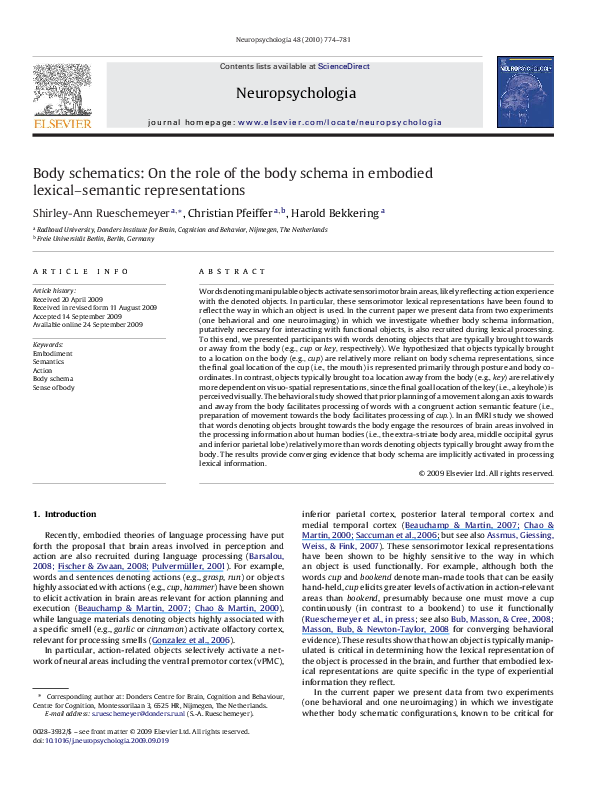 (PDF) Body schematics: on the role of the body schema in embodied ...