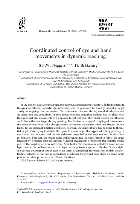 (PDF) Coordinated control of eye and hand movements in dynamic reaching