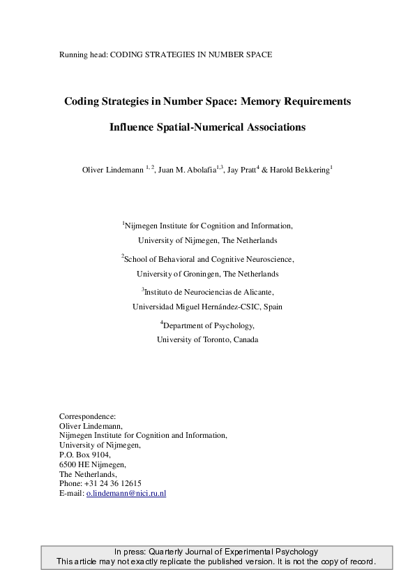 (PDF) Coding strategies in number space: Memory requirements influence spatial numerical ...