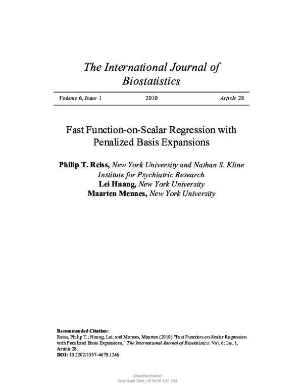 Pdf Fast Function On Scalar Regression With Penalized Basis Expansions
