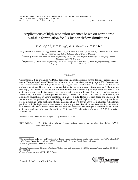 (PDF) Applications of high-resolution schemes based on normalized variable formulation for 3D ...