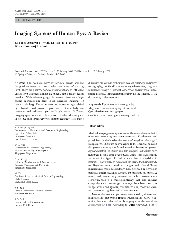 (PDF) Imaging Systems of Human Eye: A Review