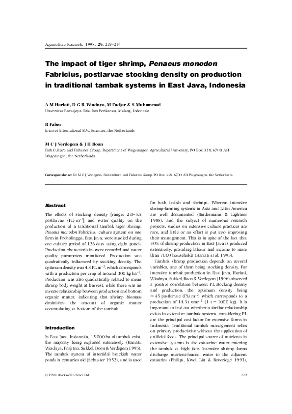 (PDF) The impact of tiger shrimp, Penaeus monodon Fabricius, postlarvae ...