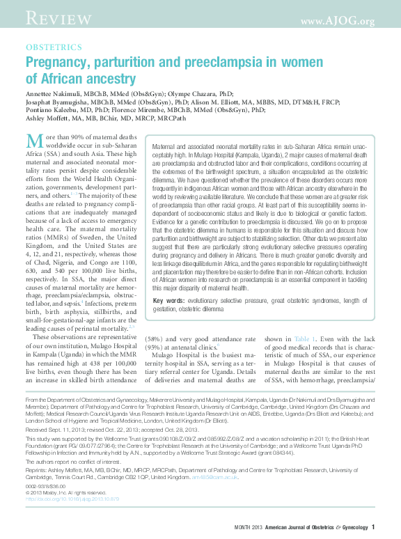 (PDF) Pregnancy, parturition and preeclampsia in women of African ancestry