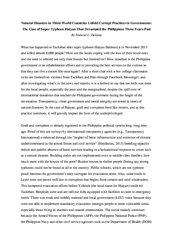 (PDF) Natural disasters in Third World countries unfold corrupt ...