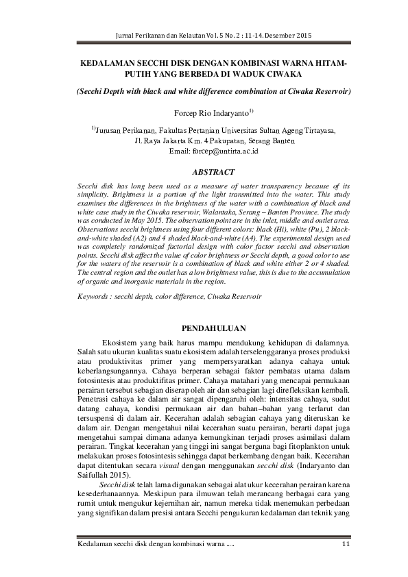 (PDF) Secchi Depth with black and white difference combination at Ciwaka Reservoir