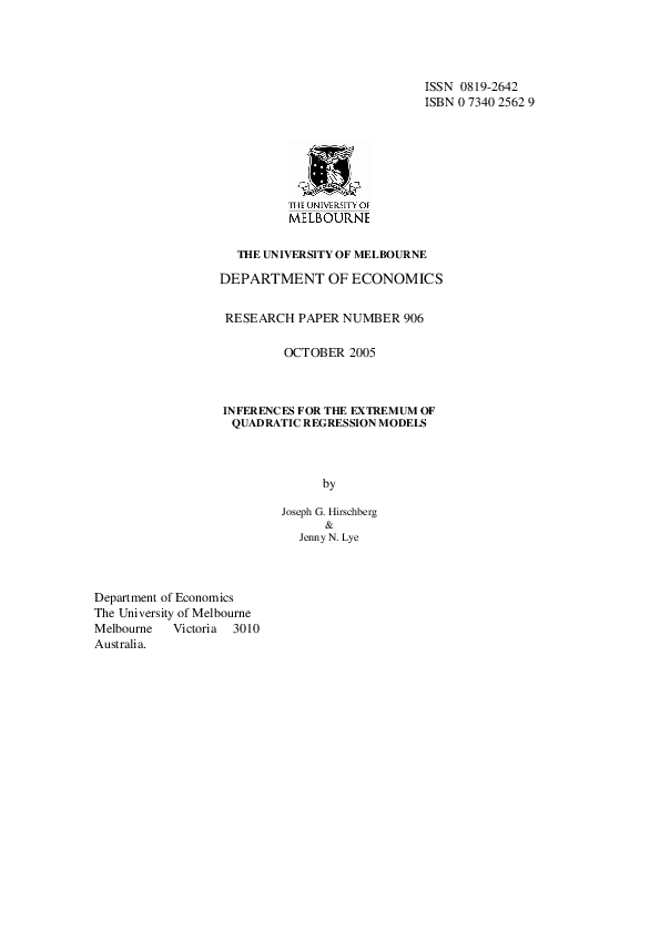 (PDF) Inferences for the Extremum of Quadratic Regression Models