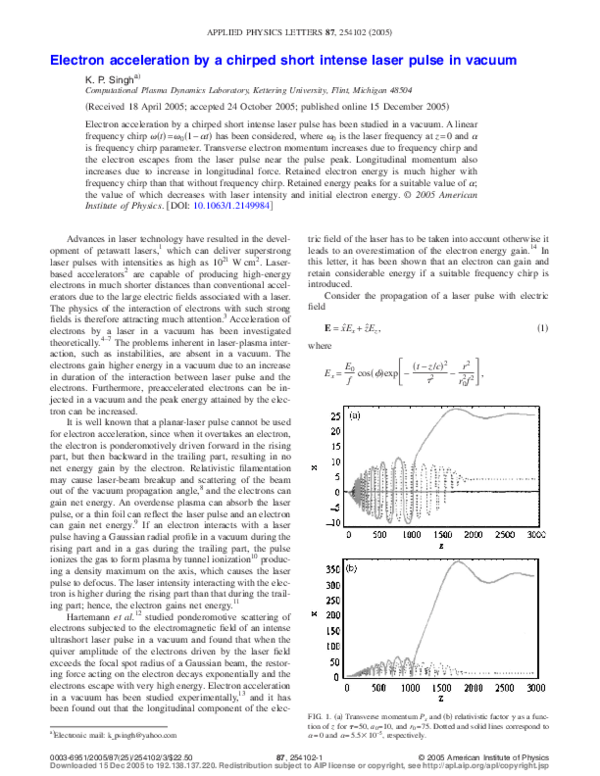 Pdf Electron Acceleration By A Chirped Short Intense Laser Pulse In Vacuum Kiran Singh