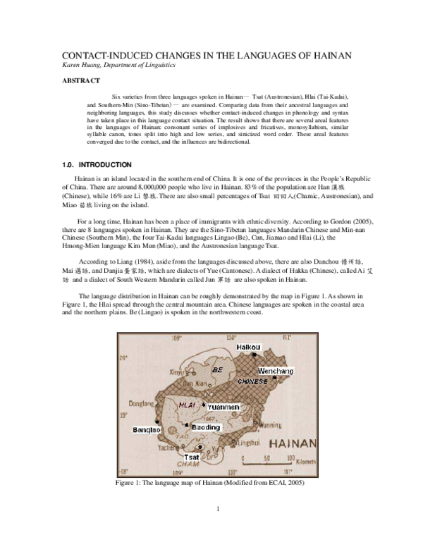 (PDF) CONTACT-INDUCED CHANGES IN THE LANGUAGES OF HAINAN