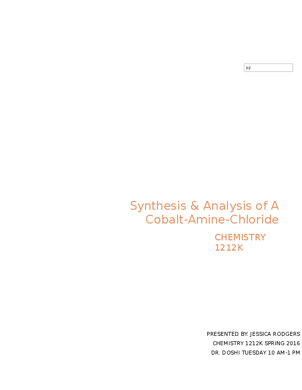 (DOC) Synthesis & Analysis of A Cobalt-Amine-Chloride Complex