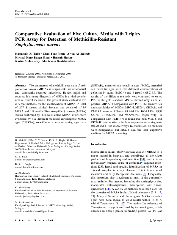 (PDF) Comparative Evaluation of Five Culture Media with Triplex PCR Assay for Detection of ...
