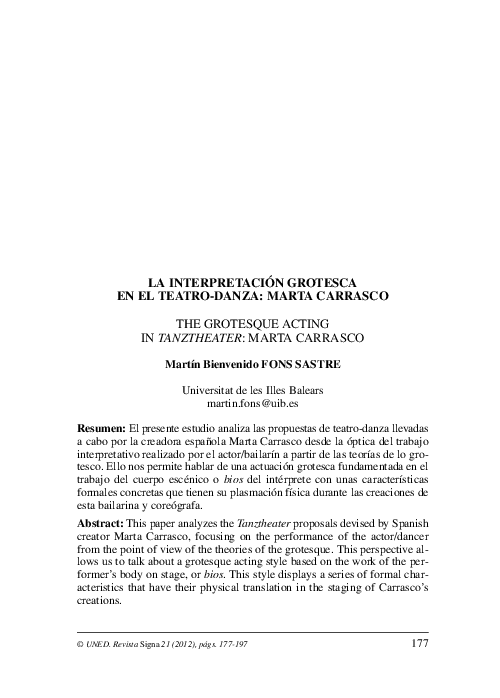 (PDF) LA INTERPRETACIÓN GROTESCA EN EL TEATRO-DANZA: MARTA CARRASCO THE ...
