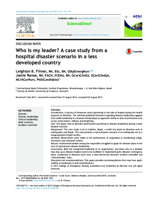 (PDF) Who is my leader? A case study from a hospital disaster scenario ...