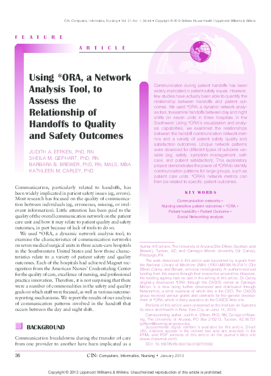 (PDF) Using *ORA, a Network Analysis Tool, to Assess the Relationship ...