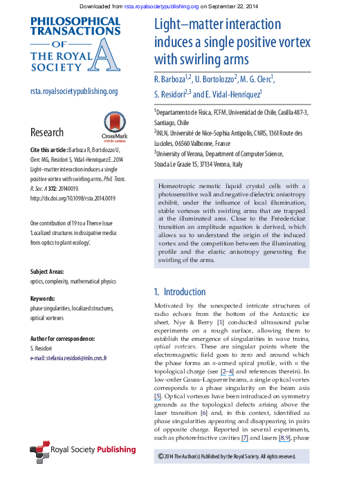 (PDF) Light-matter interaction induces a single positive vortex with swirling arms