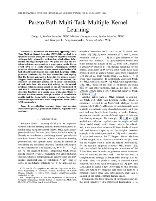Pdf Pareto Path Multitask Multiple Kernel Learning Georgios C Anagnostopoulos 