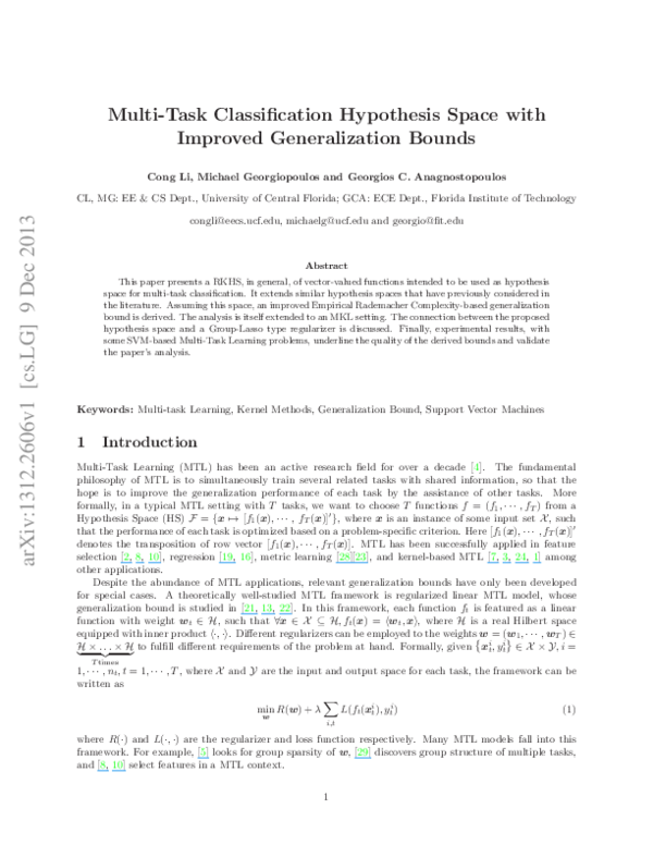 Pdf Multitask Classification Hypothesis Space With Improved Generalization Bounds Georgios C 