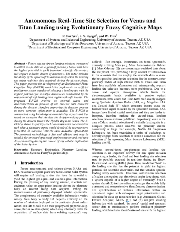 (PDF) Autonomous real-time landing site selection for Venus and Titan using evolutionary fuzzy ...