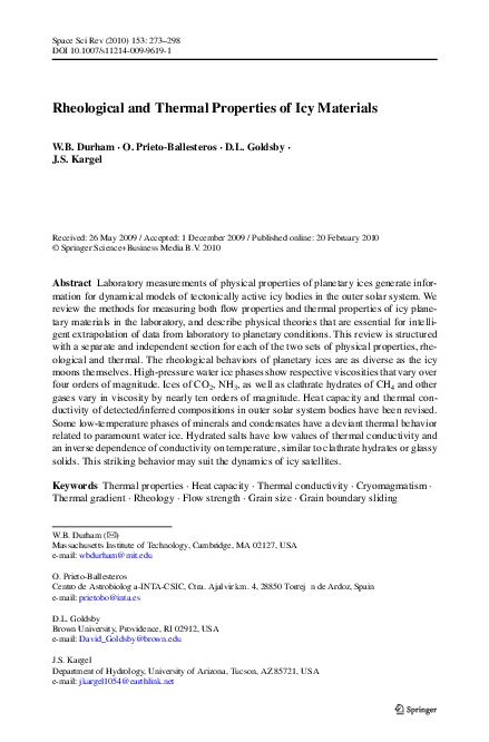 (PDF) Rheological and thermal properties of icy materials