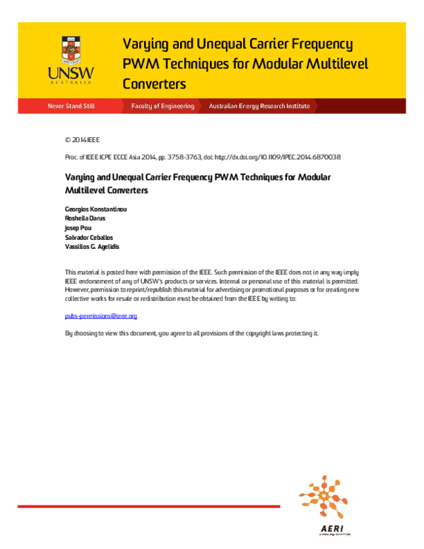 Pdf Varying And Unequal Carrier Frequency Pwm Techniques For Modular Multilevel Converters