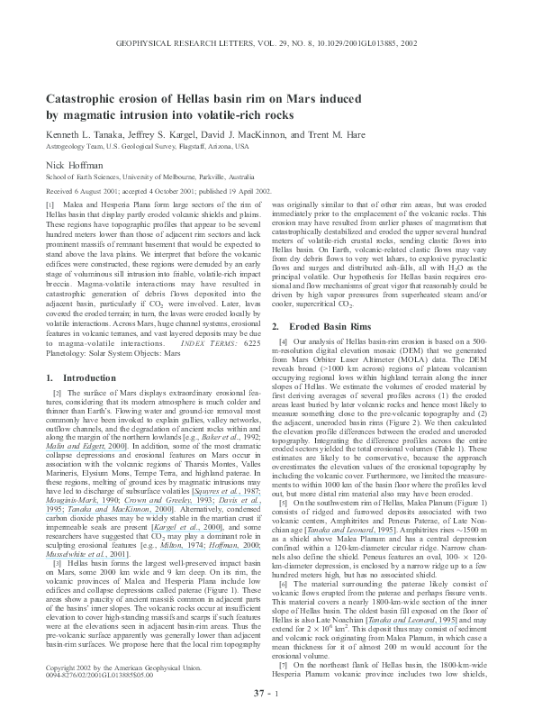 (PDF) Catastrophic erosion of Hellas basin rim on Mars induced by ...