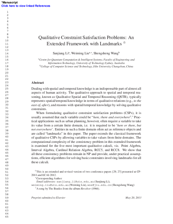 (PDF) Qualitative constraint satisfaction problems: An extended framework with landmarks