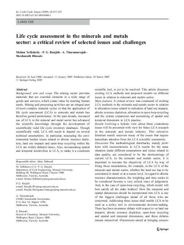 (PDF) Life cycle assessment in the minerals and metals sector: a ...