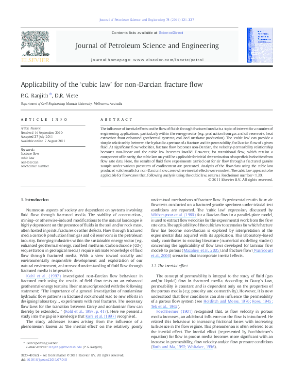 (PDF) Applicability of the ‘cubic law’ for non-Darcian fracture flow