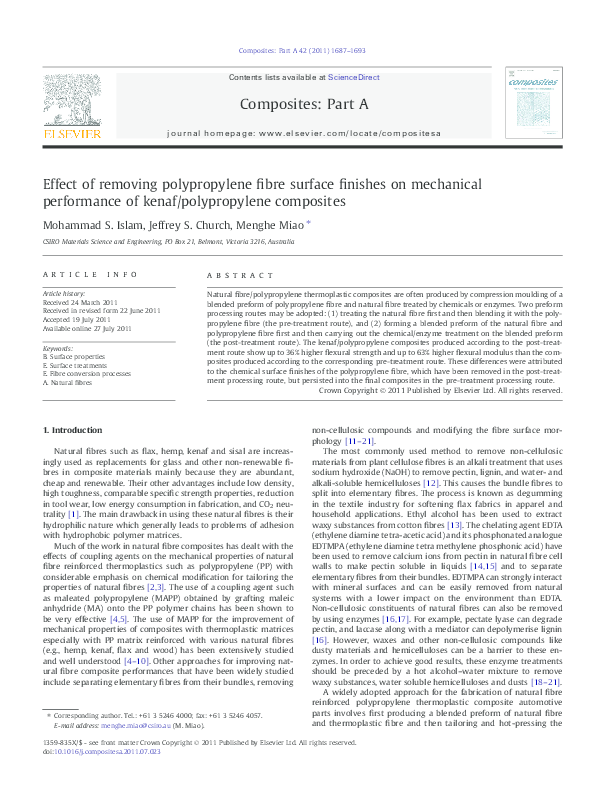 (PDF) Effect of removing polypropylene fibre surface finishes on ...