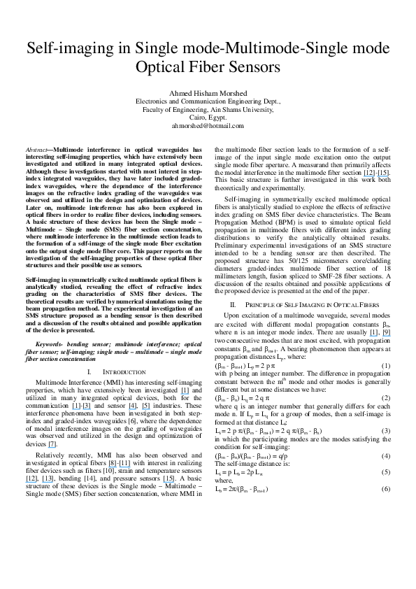 (PDF) Self-imaging in single mode-multimode-single mode optical fiber sensors