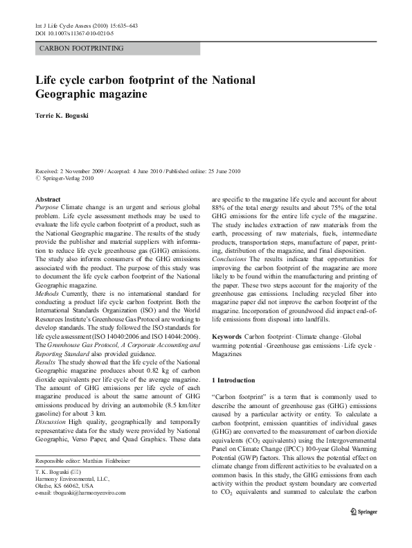 (PDF) Life cycle carbon footprint of the National Geographic magazine