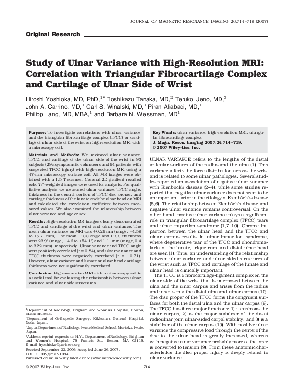 (PDF) Study of ulnar variance with high-resolution MRI: Correlation ...