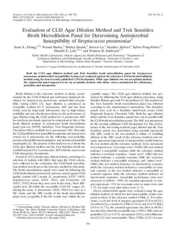 (PDF) Evaluation of CLSI Agar Dilution Method and Trek Sensititre Broth ...