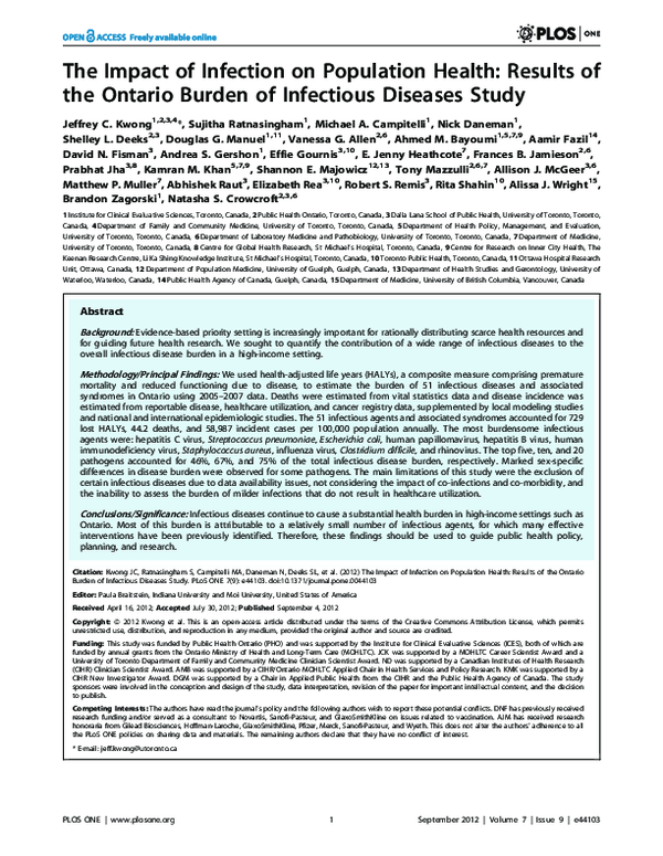 (PDF) The Impact of Infection on Population Health: Results of the ...