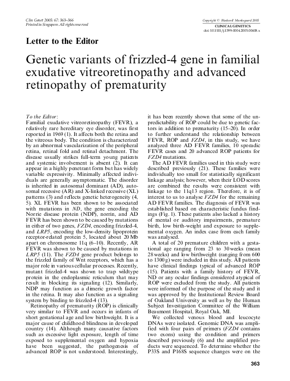 (PDF) Genetic variants of frizzled-4 gene in familial exudative ...