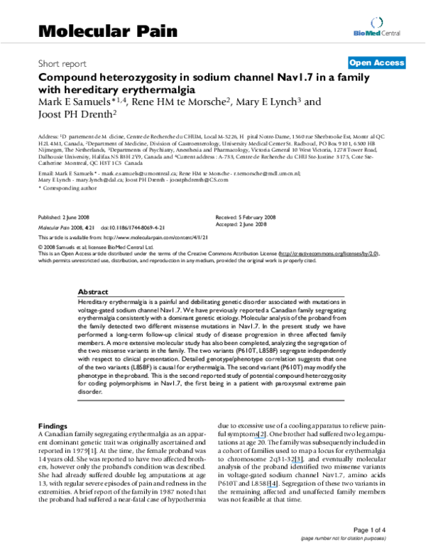 (PDF) Compound heterozygosity in sodium channel Nav1.7 in a family with ...