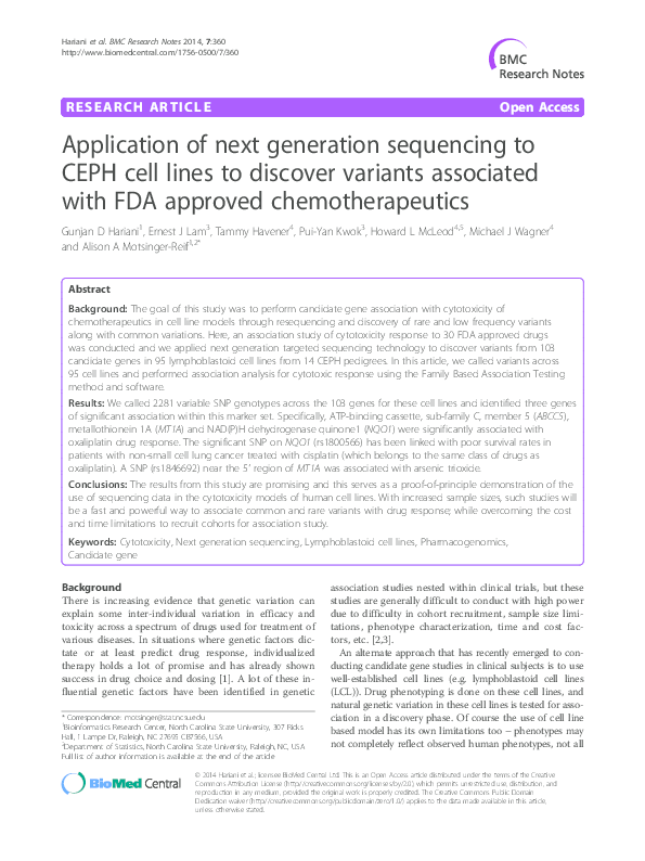 (PDF) Application of next generation sequencing to CEPH cell lines to ...