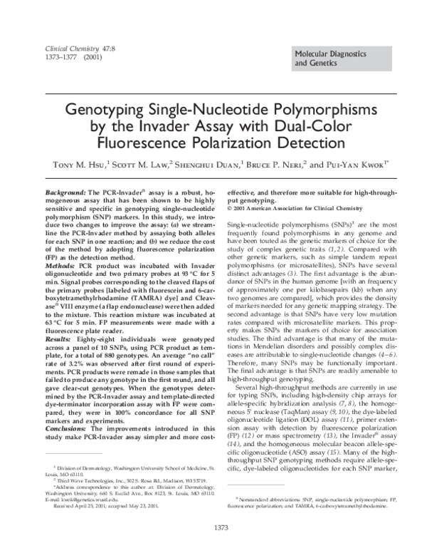 (PDF) Genotyping single-nucleotide polymorphisms by the invader assay with dual-color ...