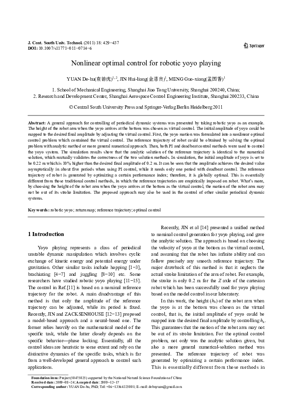 (PDF) Nonlinear optimal control for robotic yoyo playing