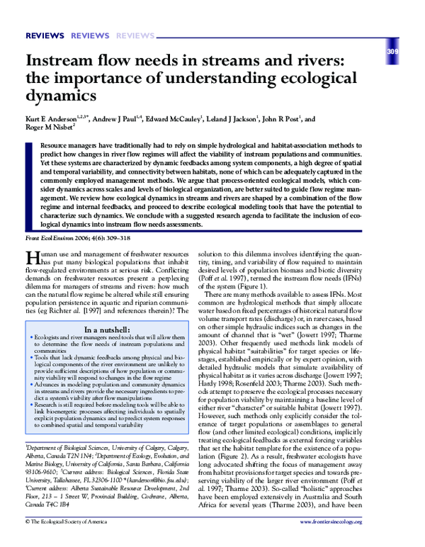 (PDF) Instream flow needs in streams and rivers: the importance of ...