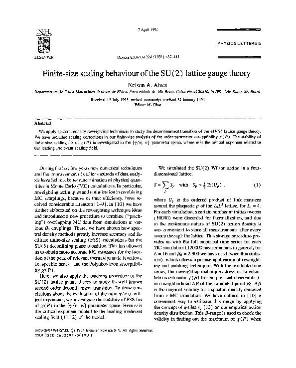 (PDF) Finite-size scaling behaviour of the SU(2) lattice gauge theory